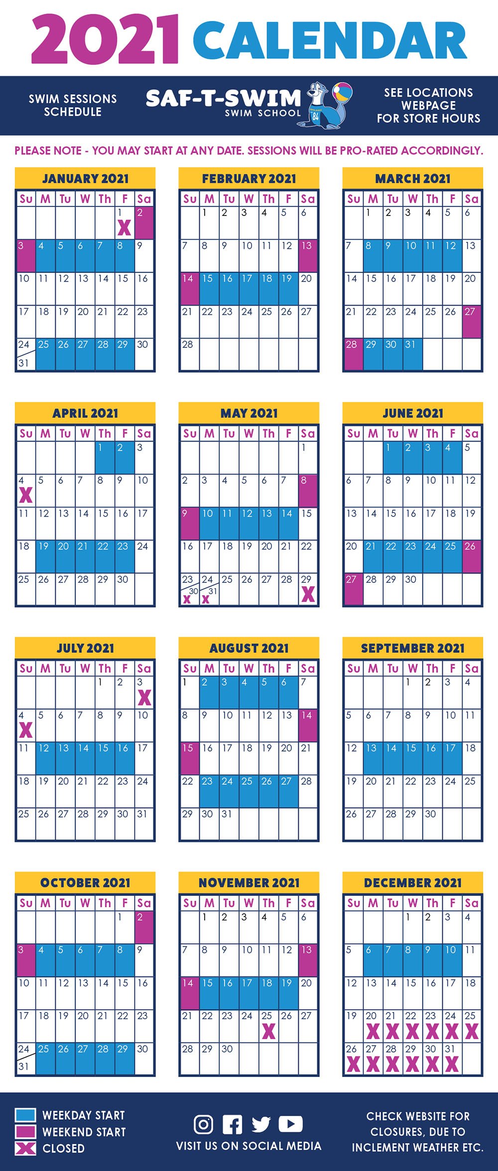 Swim Session Calendar | Saf-T-Swim